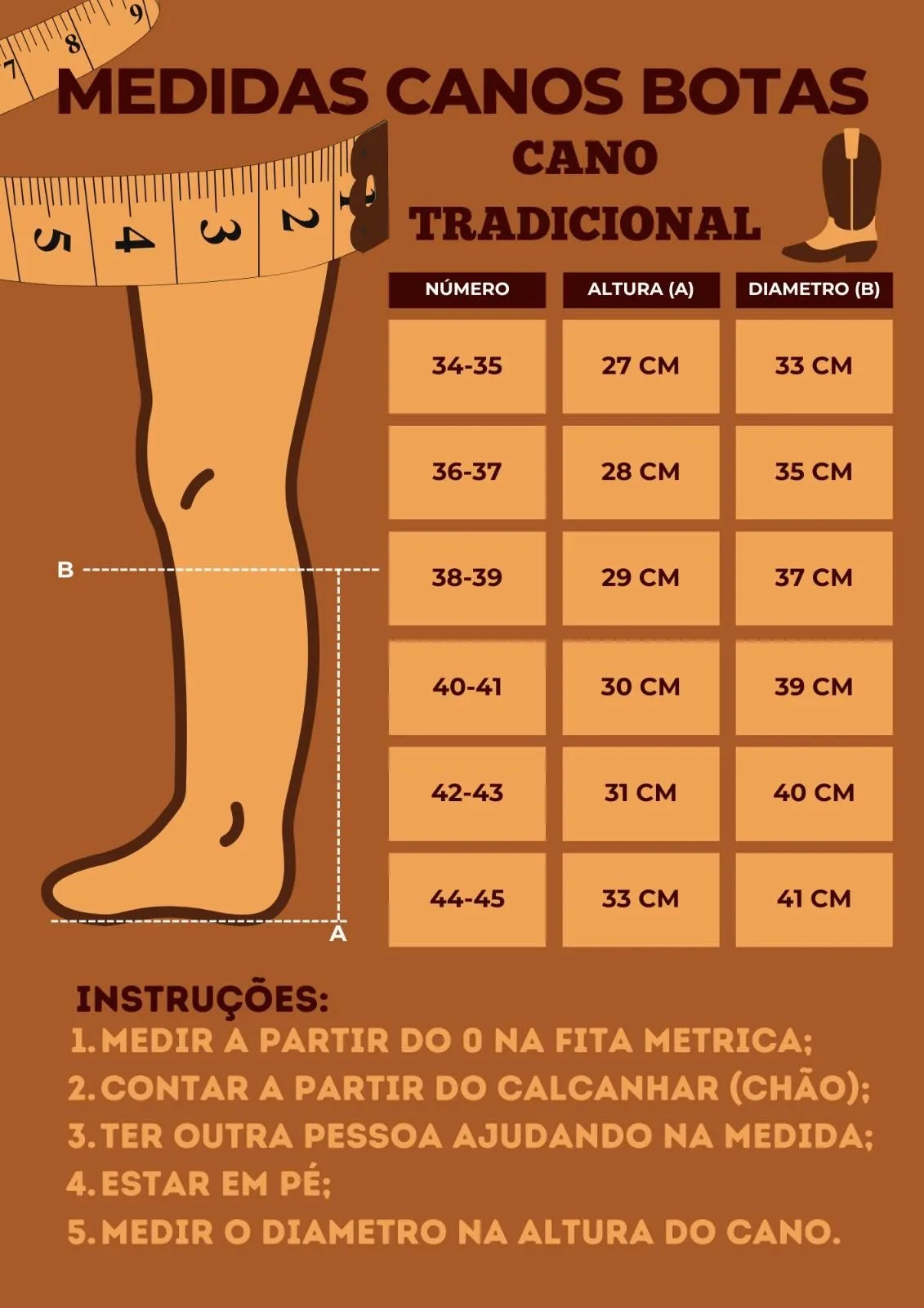 Tabela de Medidas | Botas Estilo Country