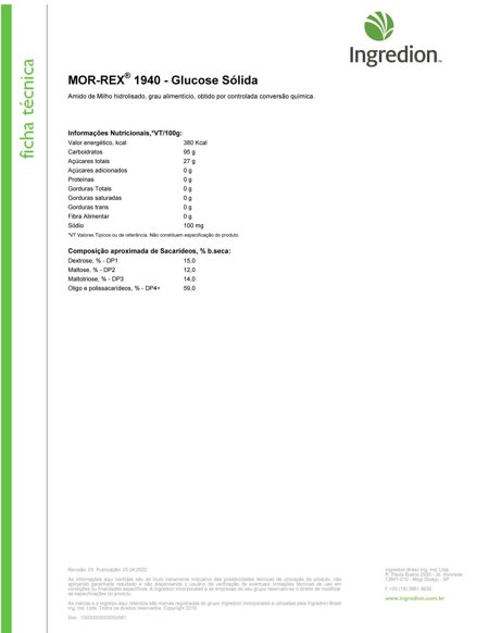 Glucose em Pó Ingredion (Mor-Rex 1940) - 25Kg | Brubi Distribuidora