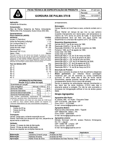 Gordura de Palma 370B Agropalma - 20Kg | Brubi Distribuidora