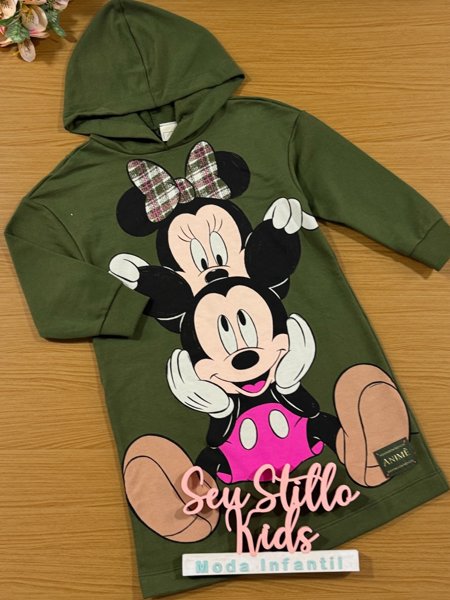 Vestido Infantil Animê Inverno Verde Militar Mickey and Minnie Disney ...