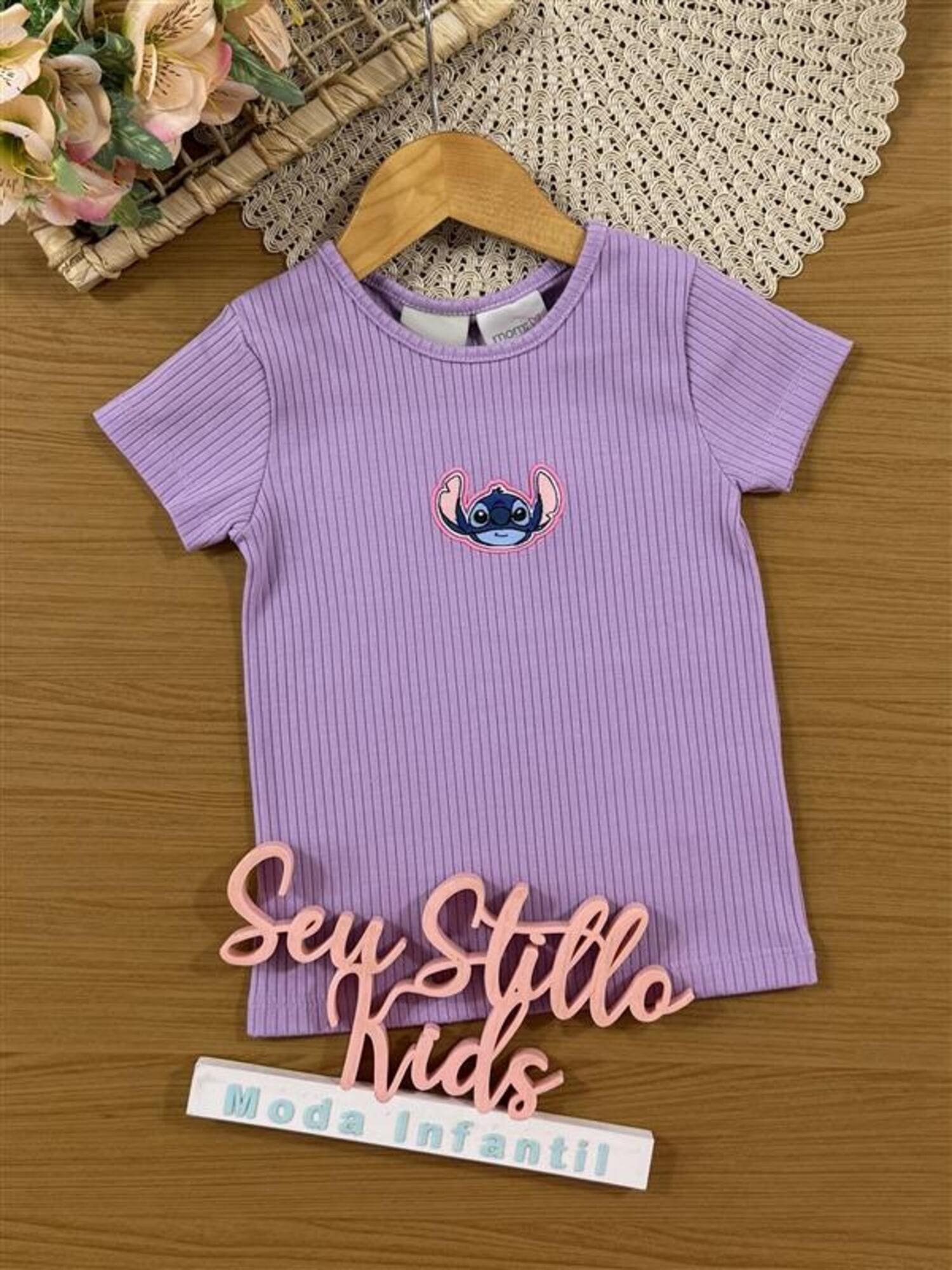 Blusa Infantil Momi Verão Lilás Stitch Disney | Seu Stillo Kids