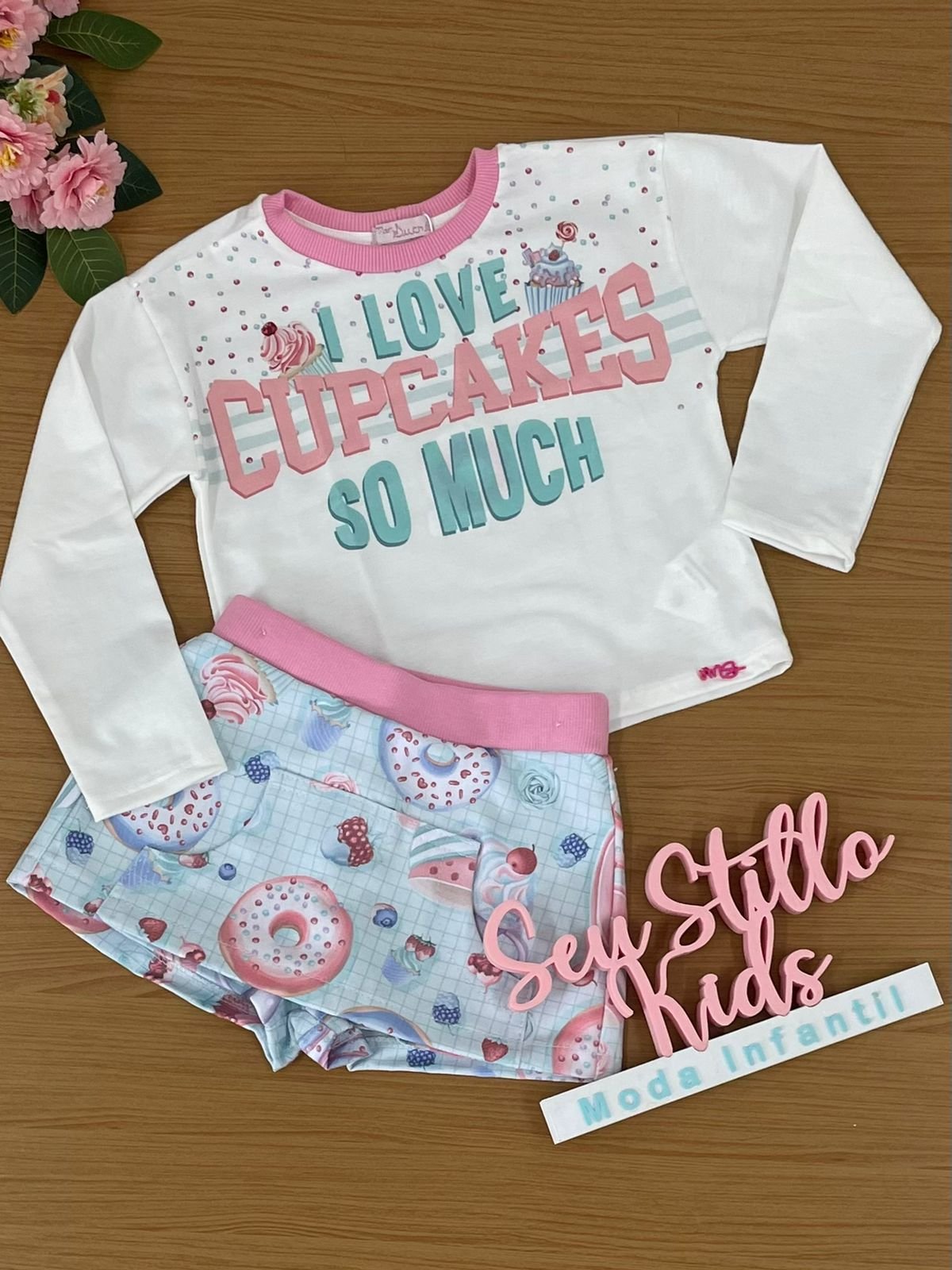 Conjunto Mon Sucré Inverno com Shorts Saia Docinhos Candy | Seu Stillo Kids