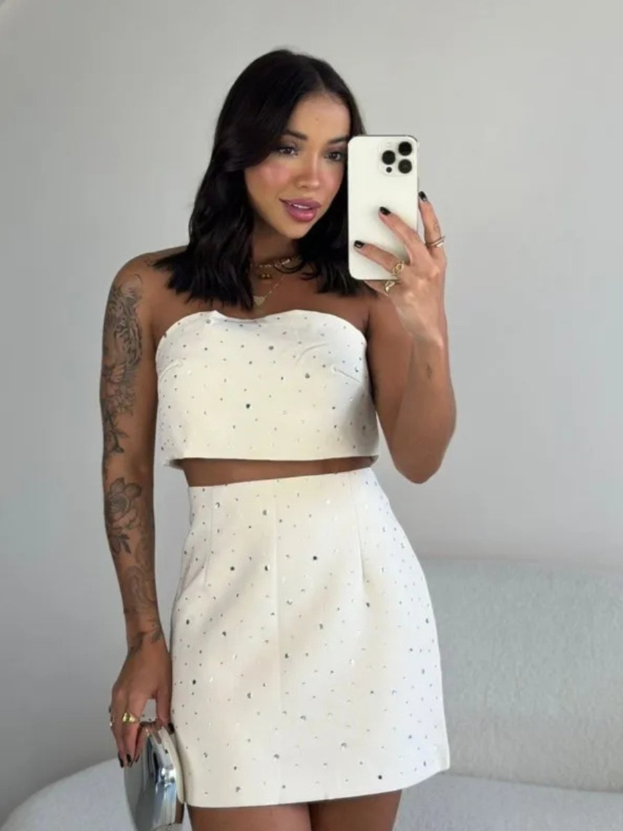 Saia alfaiataria strass | My Modas Feminina