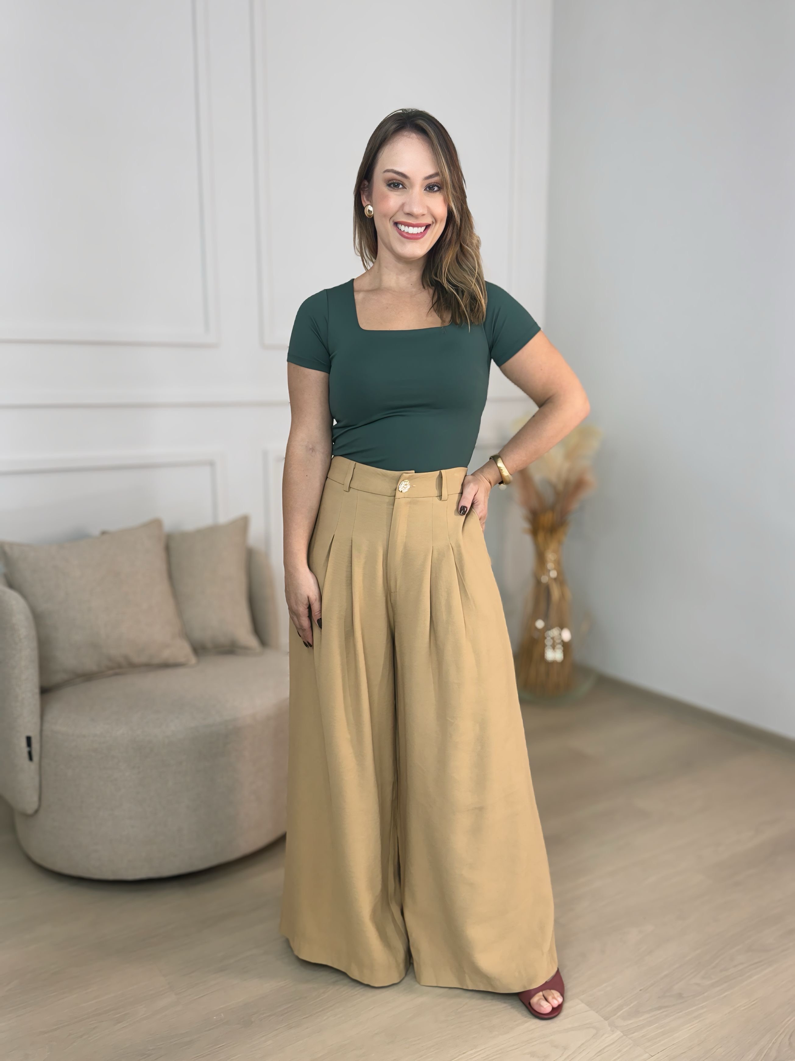 BLUSA SLIM DECOTE QUADRADO VERDE FLORESTA | Franciele Gomes
