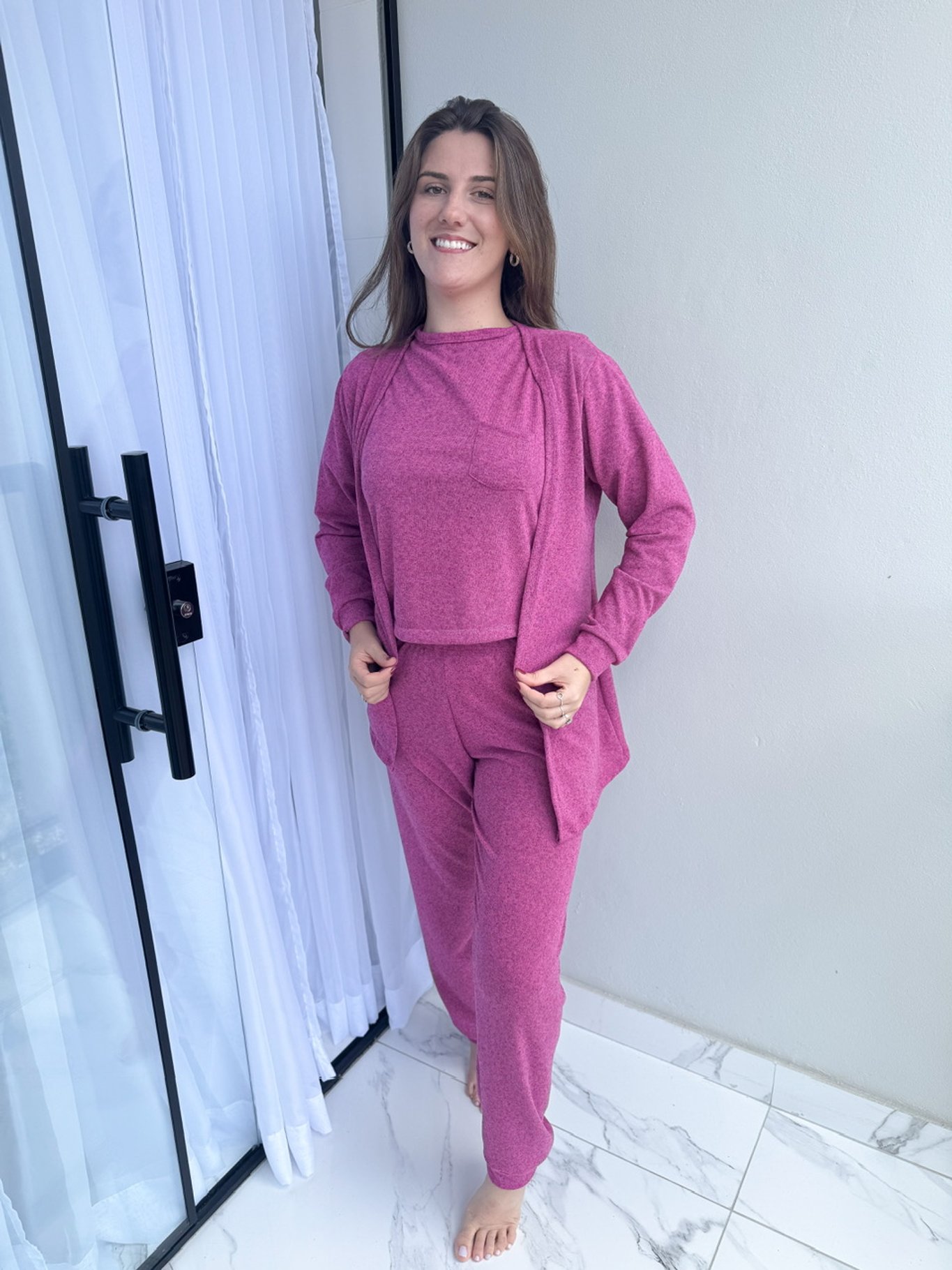 Kit Trio Comfy Malha Tricot Mescla Rosa Pink | Almanua Intimates