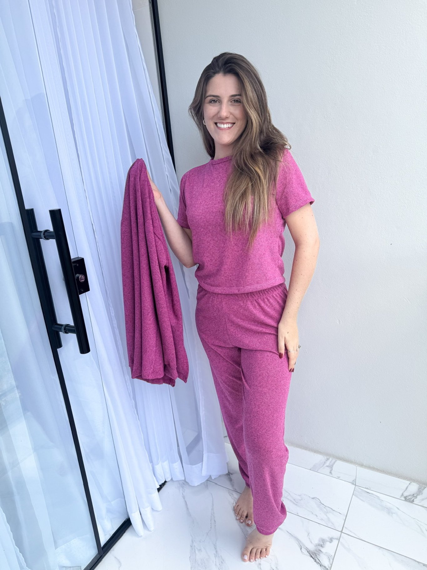 Kit Trio Comfy Malha Tricot Mescla Rosa Pink | Almanua Intimates