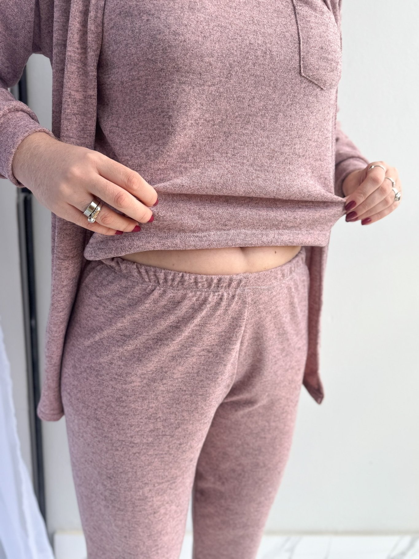 Kit Trio Comfy Malha Tricot Mescla Rosa Claro | Almanua Intimates