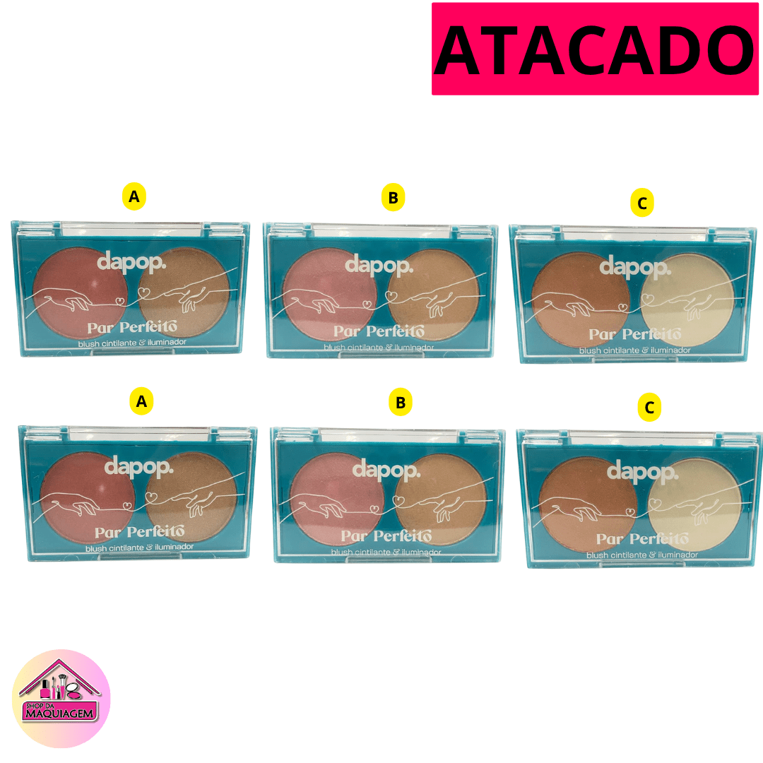 PALETA DUO BLUSH CINTILANTE E ILUMINADOR PAR PERFEITO DAPOP _KIT 6UNDS ...