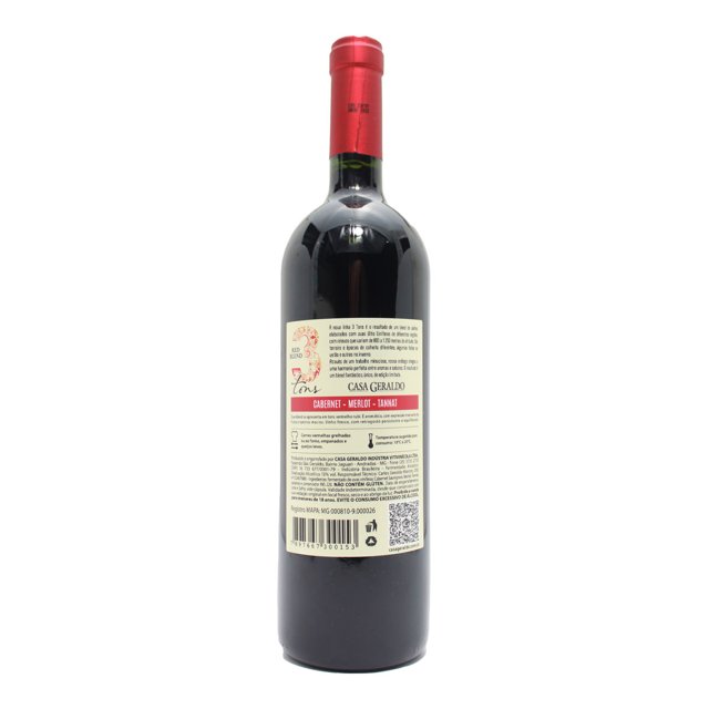 Vinho Fino Tinto Meio Seco Red Blend 3 Tons - Casa Geraldo - 750 ml ...