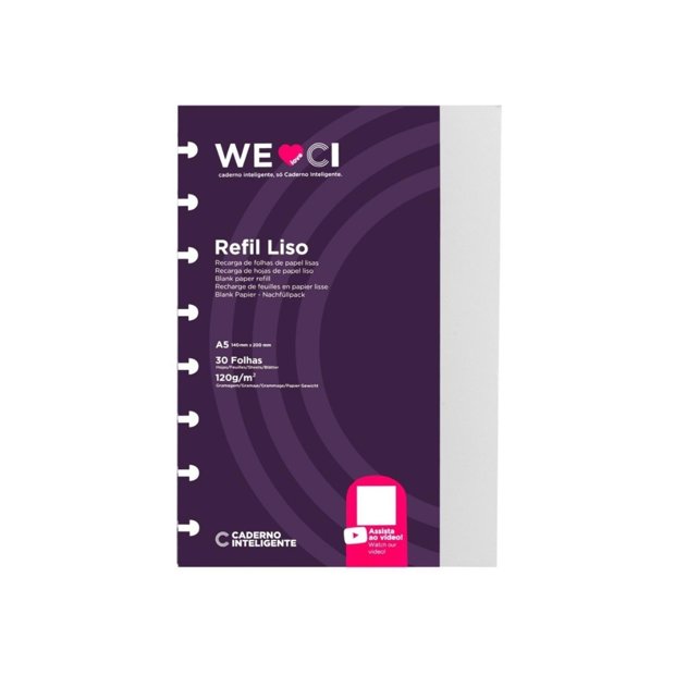 Refil Liso Caderno Inteligente® A5 – 50 Folhas | Tic Tac Paper