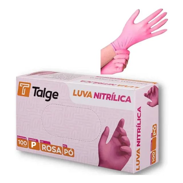 Luva Nitrilica Sem Pó Rosa P - Talge | Loja Talita Cardozo