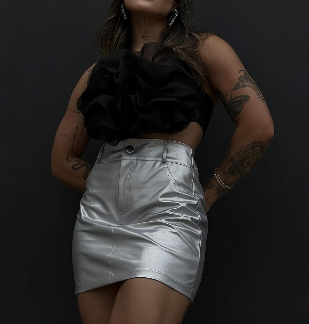 SHORT SAIA METÁLICA COM BOTÃO | Celeste modas