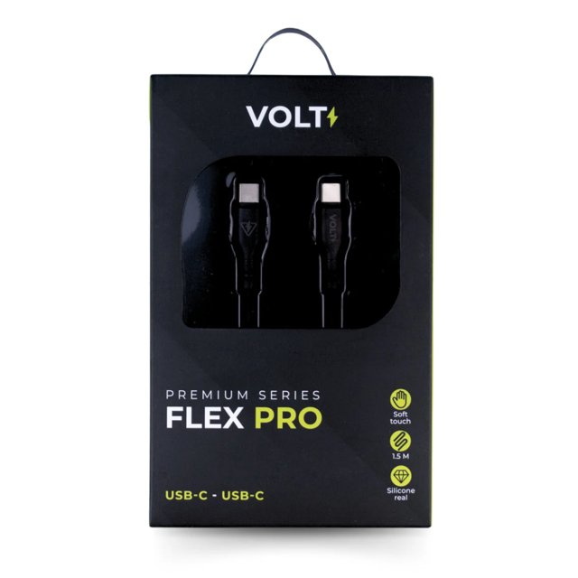 Cabo USB-C para USB-C Flex Pro de 1.5m Volt - Preto | iSafe TechStore