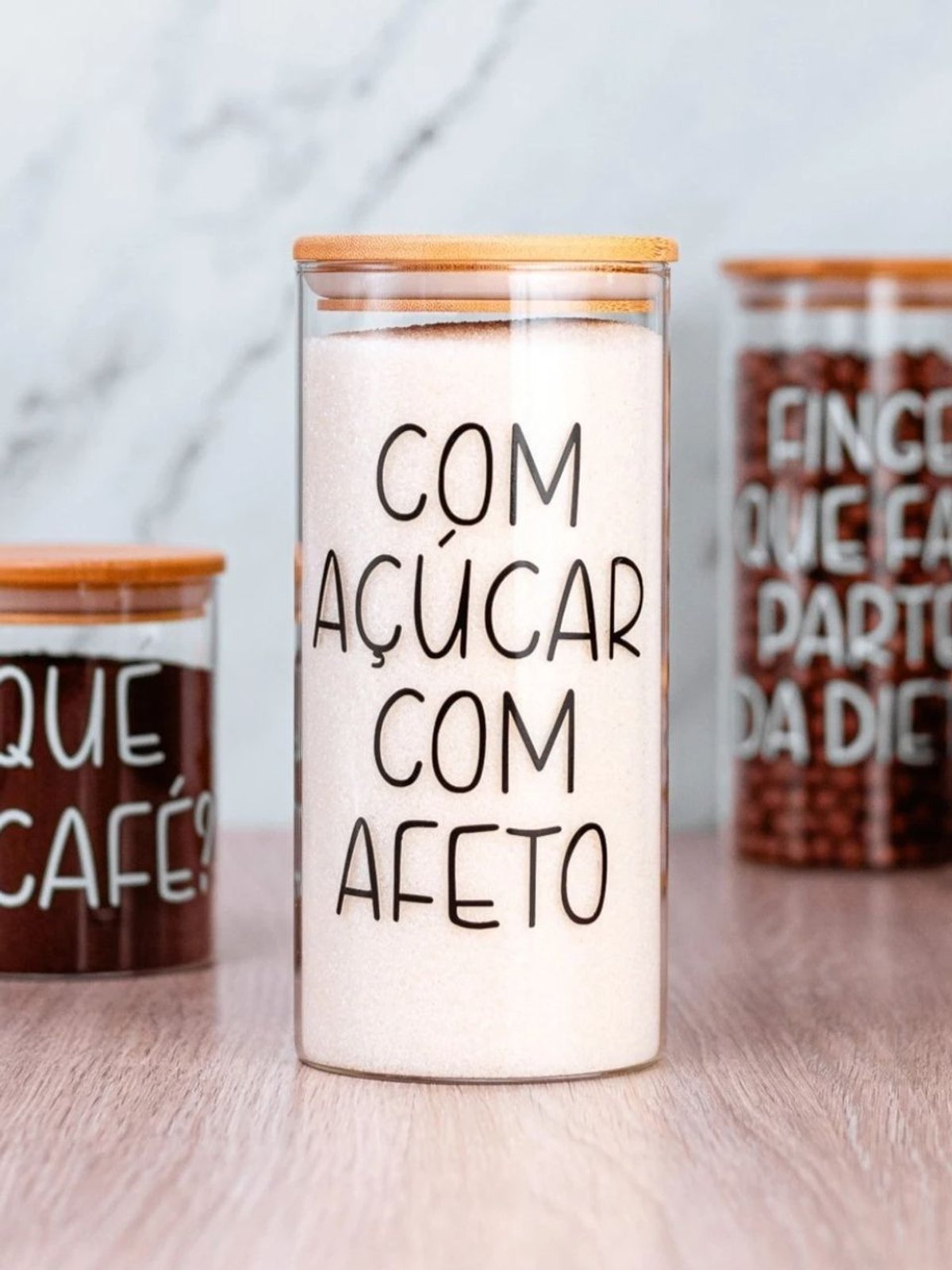 Adesivo para Pote Hermético Com Açúcar Com Afeto | Casa Kauá