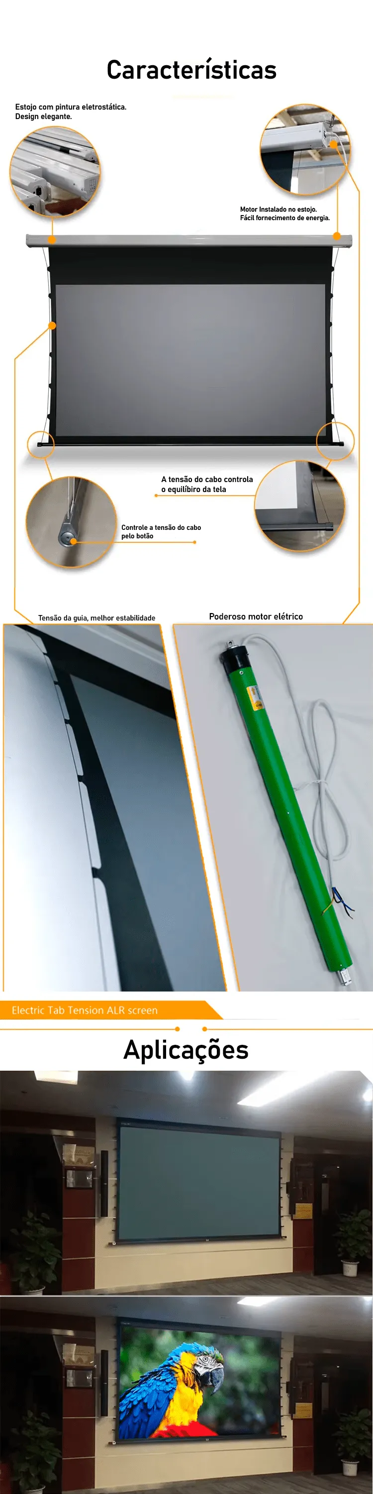 Tela de Projeção Elétrica Tensionada Luxo TBTS120H 110V (265 x 149 cm ...