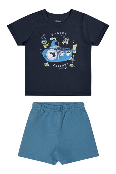 Conjunto Infantil Menino Elian com Bermuda Azul e Camiseta Azul Marinho ...