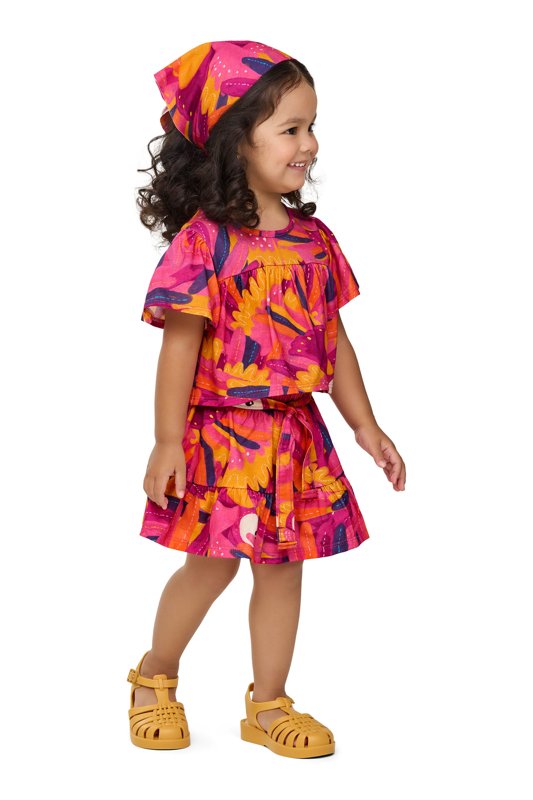 Conjunto Infantil Menina Elian Verão com Saia e Blusa Rosa Floral ...
