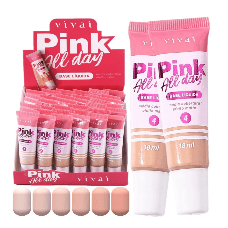 BASE LIQUIDA PINK ALL DAY MATTE CORES CLARAS MEDIAS 18ML ( 6 TONS ...