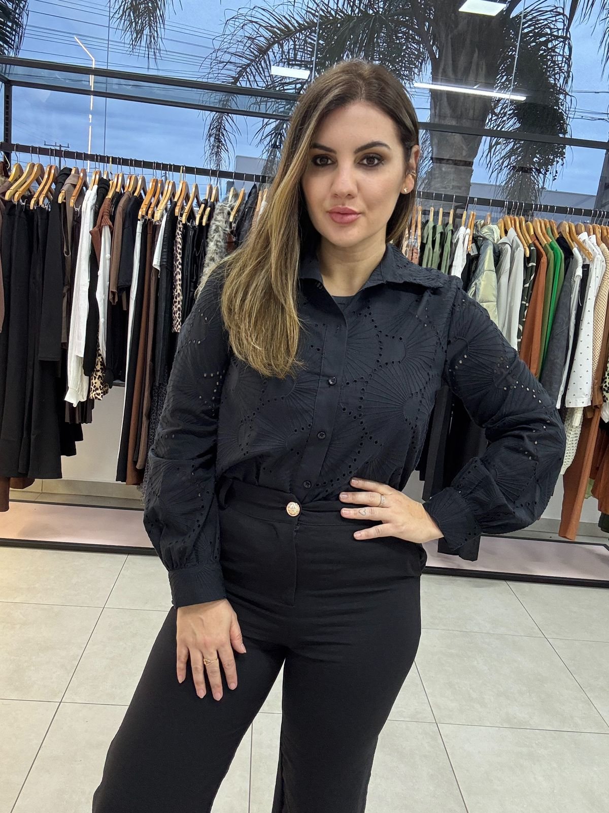 Camisa Laise leque com punho bufante | Emiliah Store Ltda