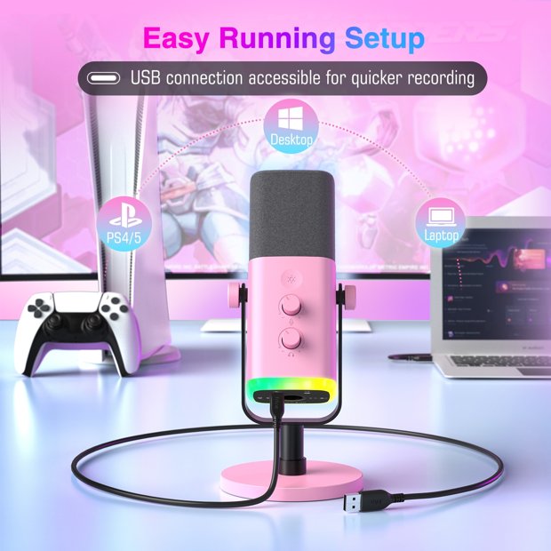 Microfone Rosa FIFINE-USB dinâmico XLR com controle RGB, microfone mudo ...