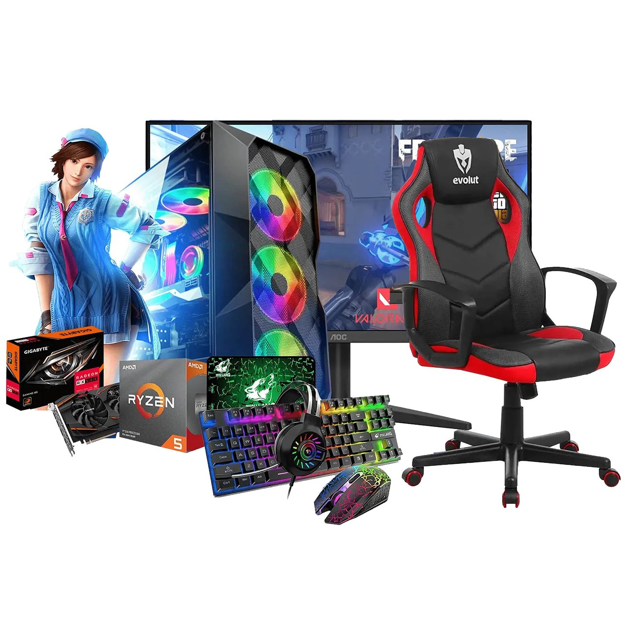 Computador PC Gamer Nível 25 Completo com cadeira, AMD Ryzen 5 1500X ...