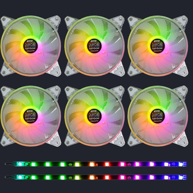 Kit 6 Cooler Fan Argb com Controlador + Fita RGB Kmex AAMA - Branco ...