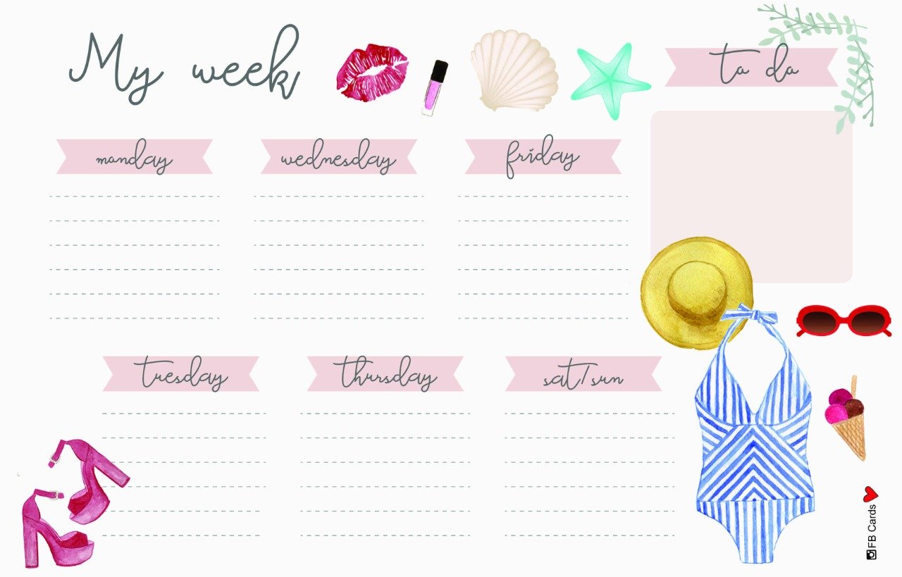 Planner Semanal Modelo Summer | FB Cards