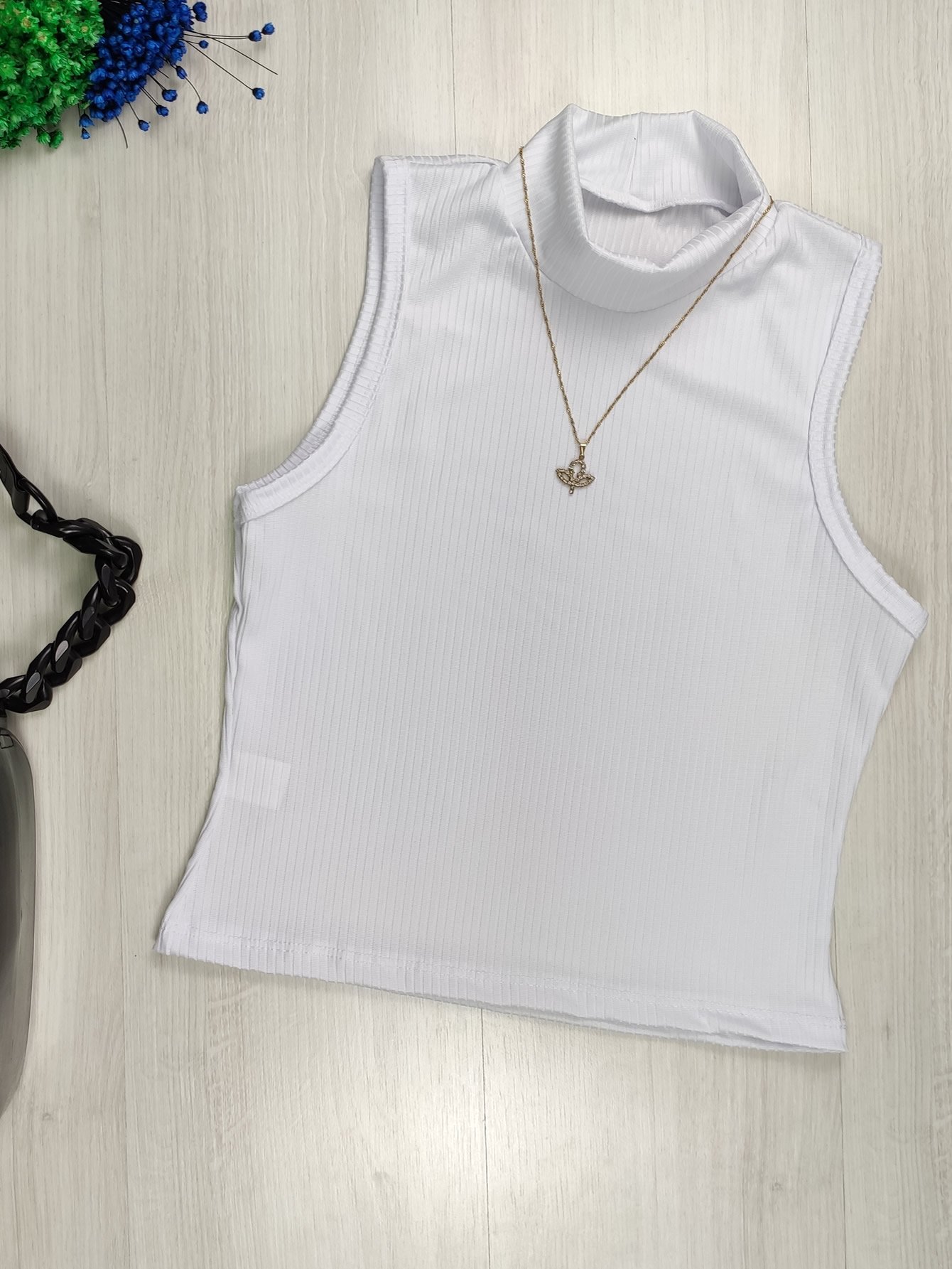 Cropped Canelado Regata Gola Alta | Cationi Modas