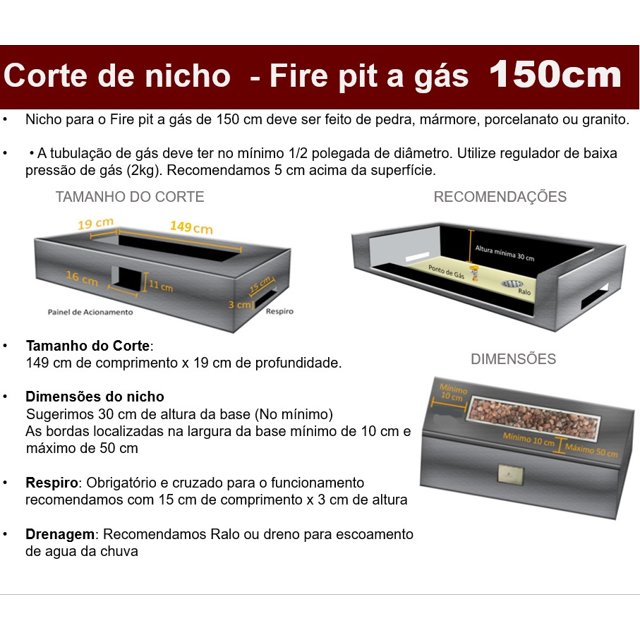 QUEIMADOR INOX EXTERNO A GÁS 150CM | Fire Design Brasil