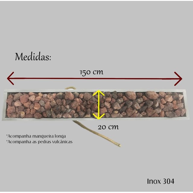 QUEIMADOR INOX EXTERNO A GÁS 150CM | Fire Design Brasil