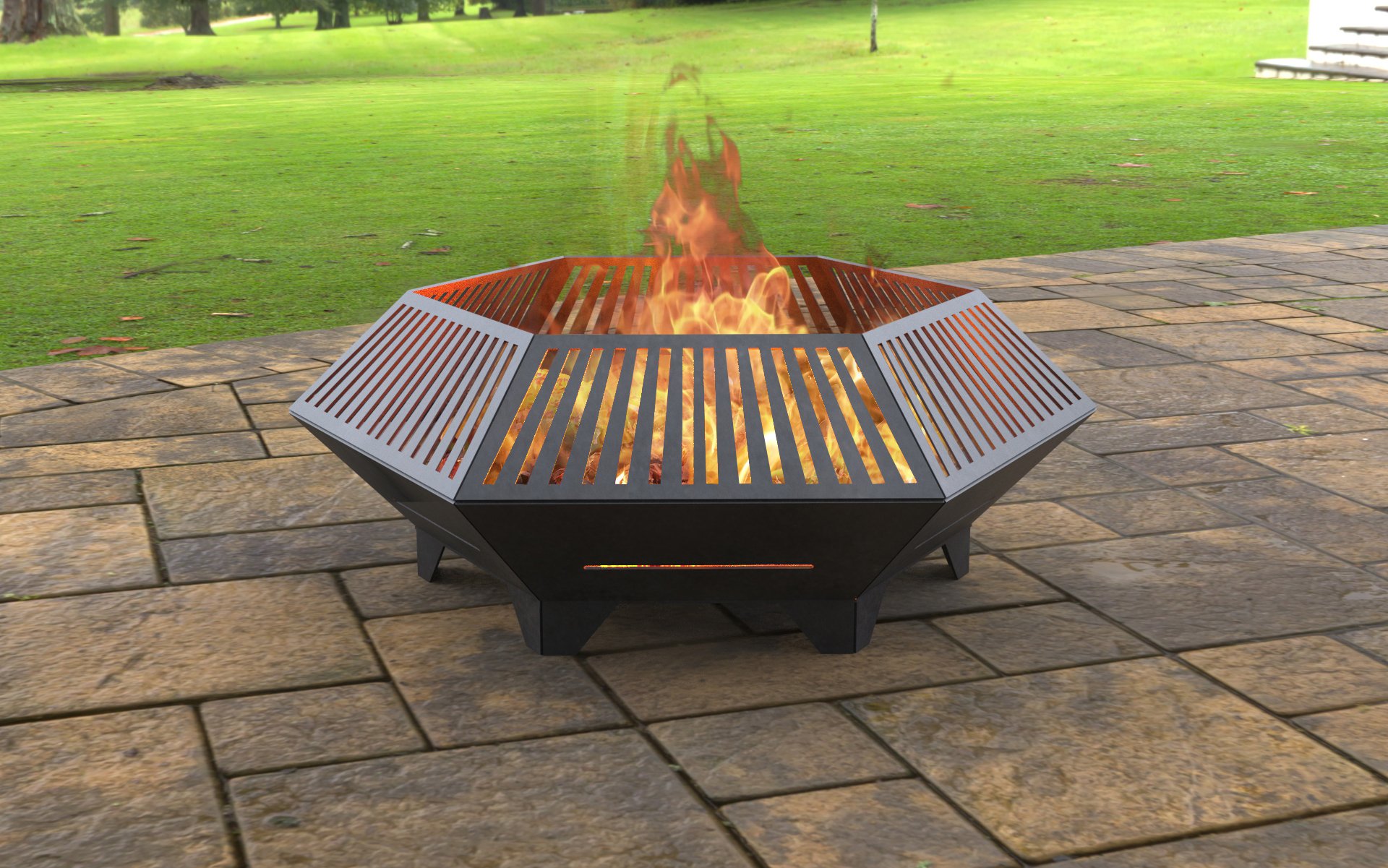 FIRE PIT HEXAGONAL V4 LENHA | Fire Design Brasil