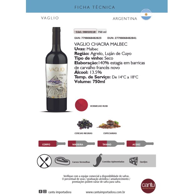 Vinho Tinto Argentina Vaglio Chacra Malbec | Adega do Vino