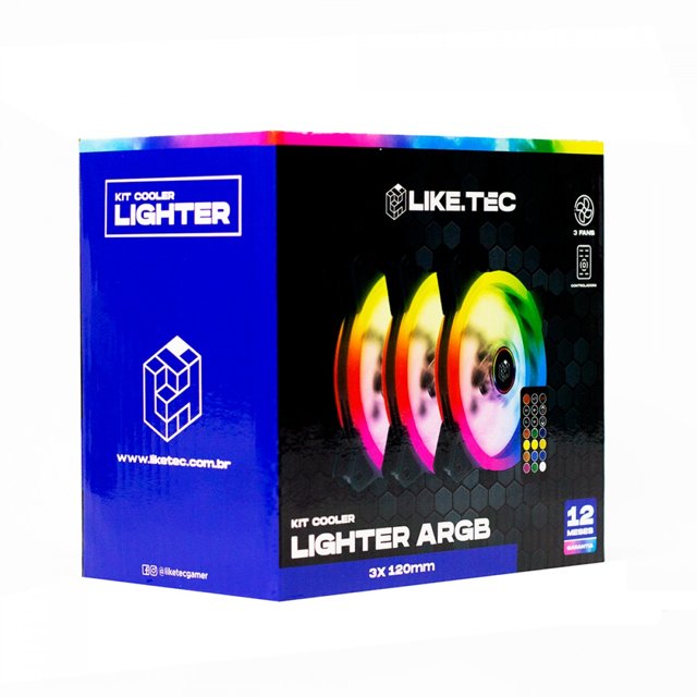 Kit Fan 3X 120MM Cooler Liketec Lighter RGB Controle Remoto e Controladora | Alligator Shop