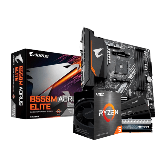 Kit Upgrade AMD Ryzen 5 5600G / Placa Mãe Gigabyte B550M Aorus Elite / Memória RAM 16GB (2x8GB ...