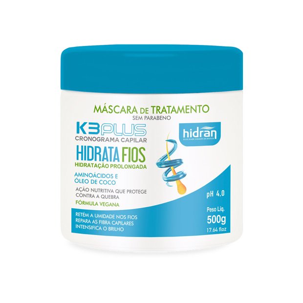 Máscara de Tratamento K3 Plus Hidrata Fios 500g | Hidran Cosméticos
