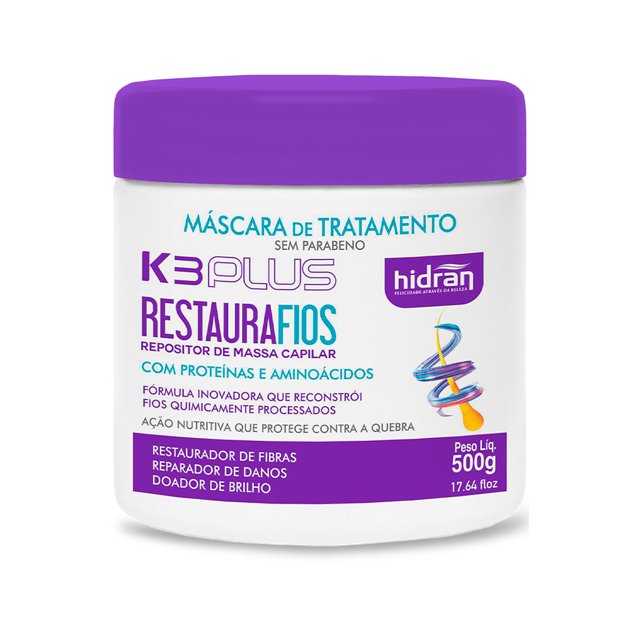 Máscara de Tratamento - Hidran K3 Plus Restaura Fios 500g | Hidran ...