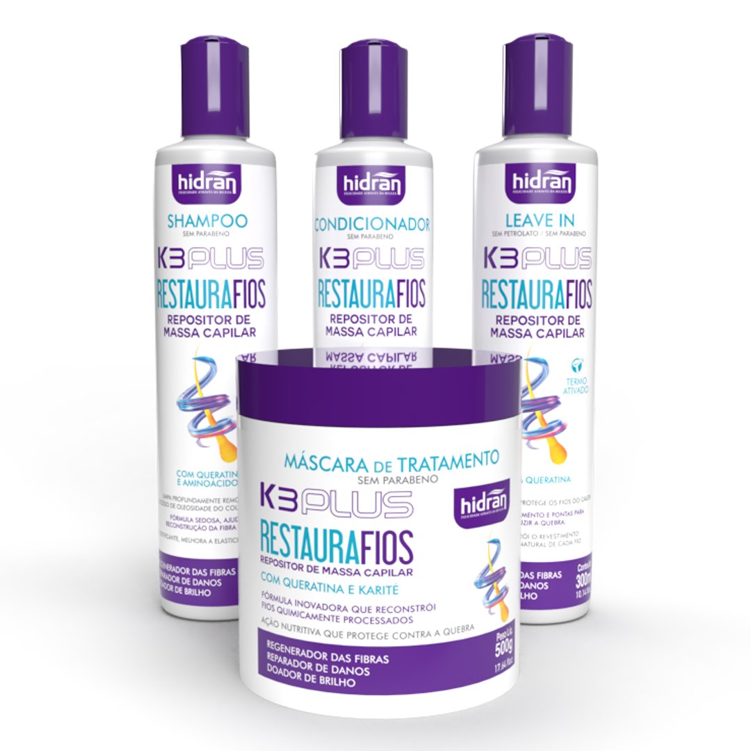 Kit Hidran K3 Plus Restaura Fios - Shampoo 300ml + Máscara de ...