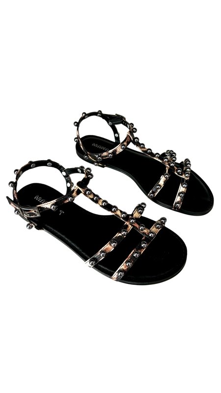 Rasteira Nanda animal print com bolinhas ônix | Manas T