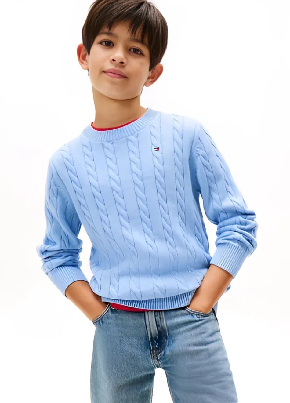 Suéter Tommy Hilfiger Infantil Slim Fit Trançado Cloudy Blue | Boys Concept