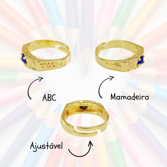 Anel Formatura Infantil Menino Pedra AZUL Regulável Banhado Ouro 18k ...