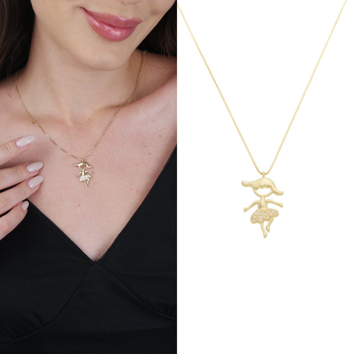 Colar Filha Menina Saia Pedras Zirconias Semijoias Banhado Ouro 18k ...