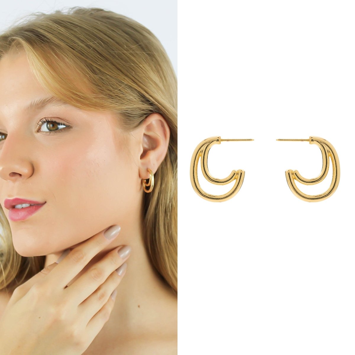 Brinco de Argola vasada lisa Dourado Semi Joias Banhado Ouro 18k ...