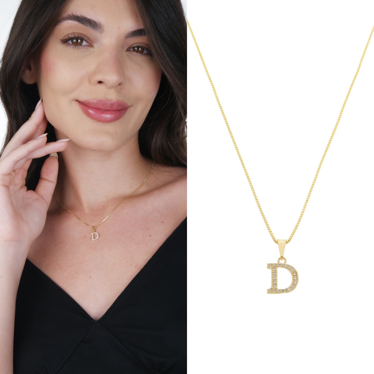 Colar Letra Inicial Pedras Zirconias Semi Joias Banhado Ouro 18k ...