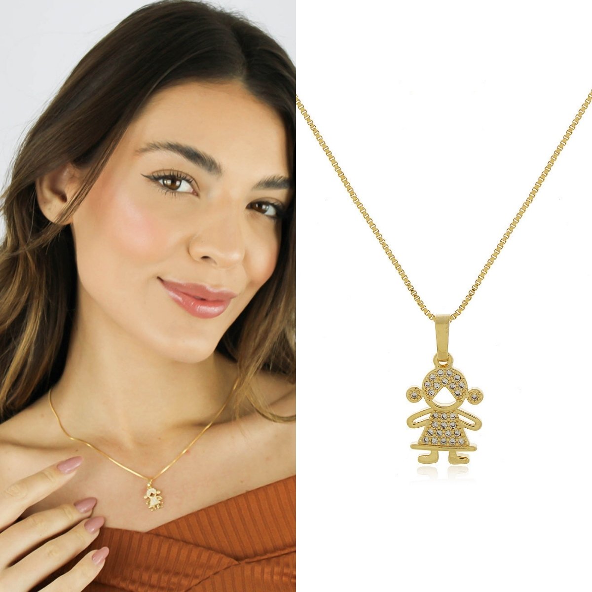 Colar Filha Menina Pedras Zirconias Semi Joias Banhado Ouro 18k ...