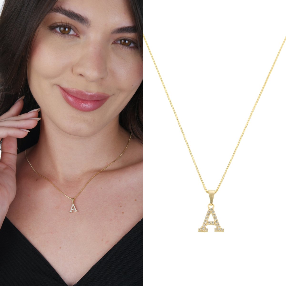 Colar Letra Inicial Pedras Zirconias Semi Joias Banhado Ouro 18k ...