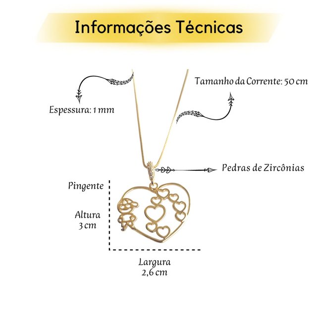 Colar de Coração de Menino com Corações | Stella Semi Jóias