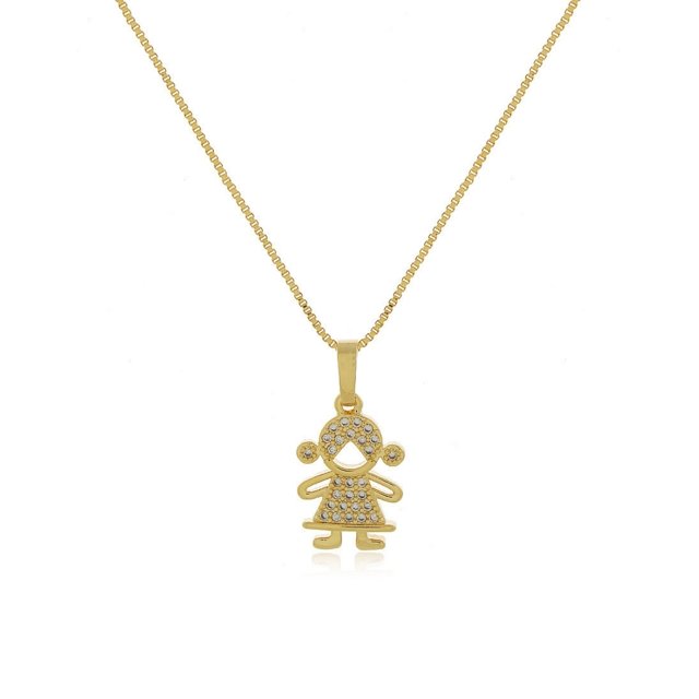 Colar Filha Menina Pedras Zirconias Semi Joias Banhado Ouro 18k ...