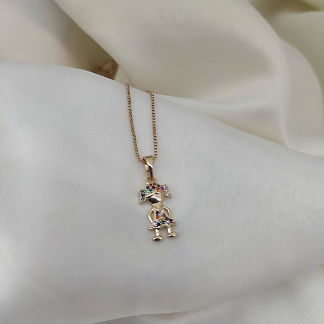 Colar Pingente de Filha Menina Zirconias Coloridas Banhado | Stella ...