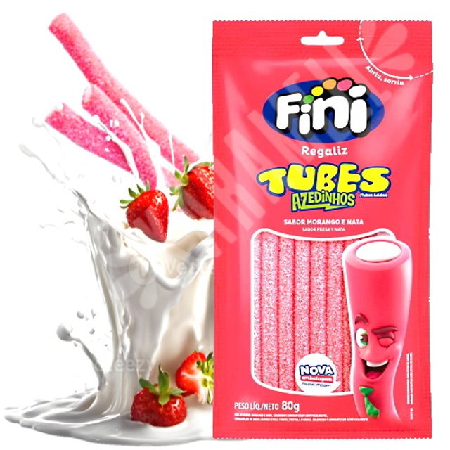 Balas Tubes Azedinhos Sabor Morango e Nata - Fini | Karamell Store