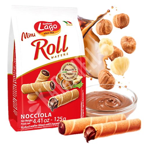 Biscoitos Wafers Mini Roll Nocciola - Gastone Lago - Importado Itália ...